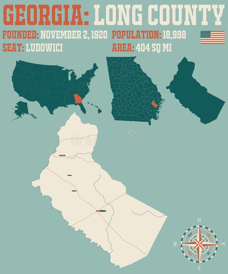 Map of Long County in Georgia Stock Vector - Illustration of colors ...