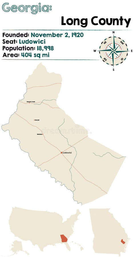 Map of Long County in Georgia Stock Vector - Illustration of blue ...