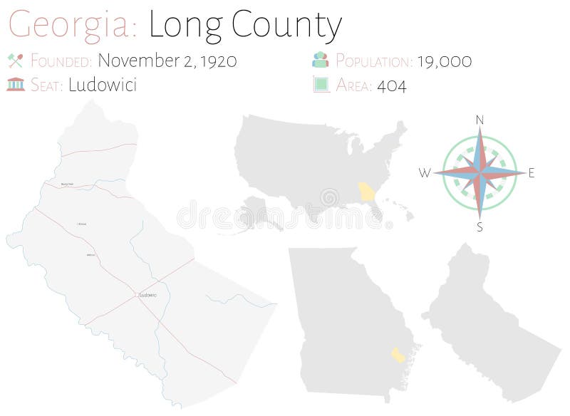 Map of Long County in Georgia Stock Vector - Illustration of colors ...