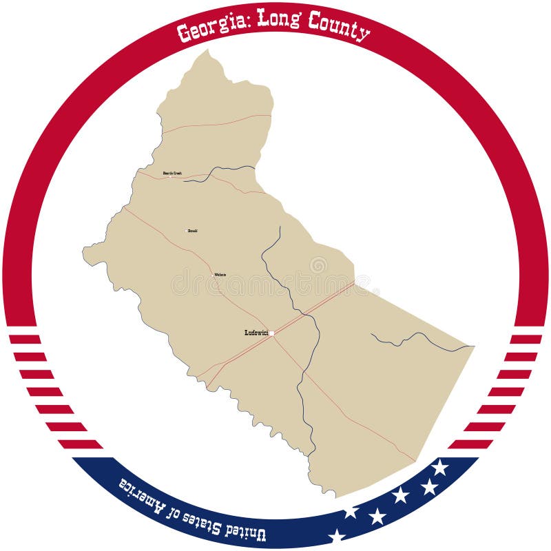Map of Long County in Georgia, USA Stock Vector - Illustration of ...