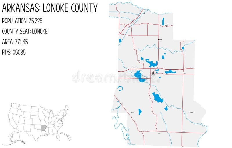 Map of Lonoke County in Arkansas, USA. Stock Vector - Illustration of ...