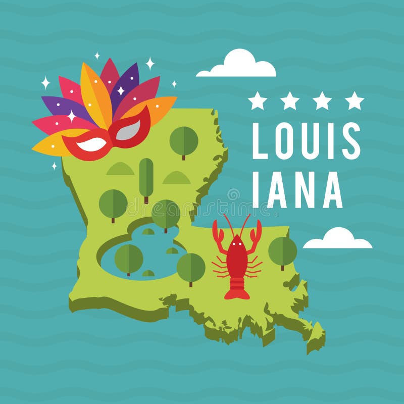 Map of Louisiana State. Vector Illustration Decorative Design Stock ...