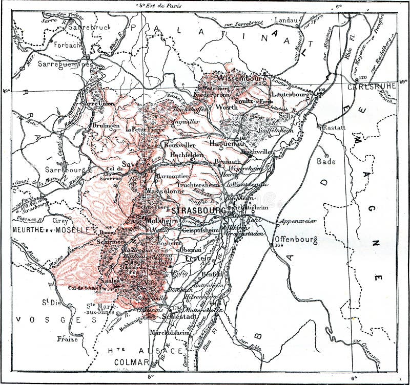 Map of Lower Alsace, Vintage Engraving Stock Illustration ...