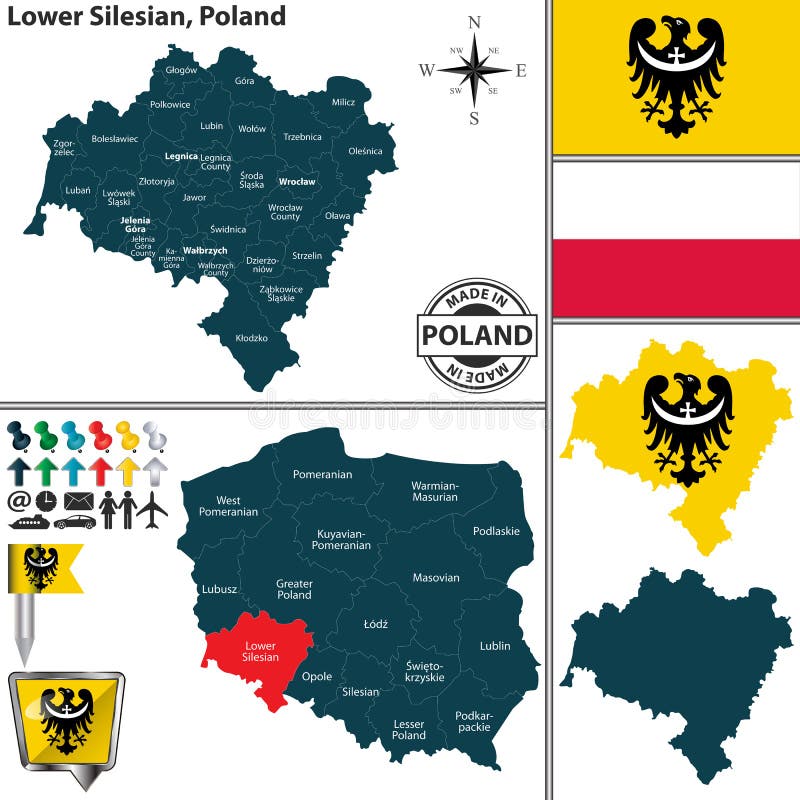 Map of Lower Silesian, Poland Stock Vector - Illustration of button ...