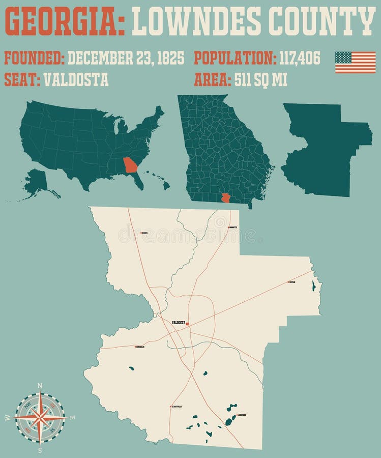 Map of Lowndes County in Georgia Stock Vector - Illustration of ...
