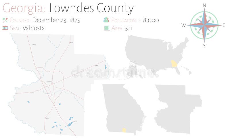 Map of Lowndes County in Georgia Stock Vector - Illustration of ...
