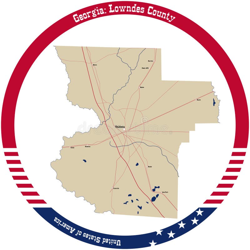 Map of Lowndes County in Georgia, USA Stock Vector - Illustration of ...