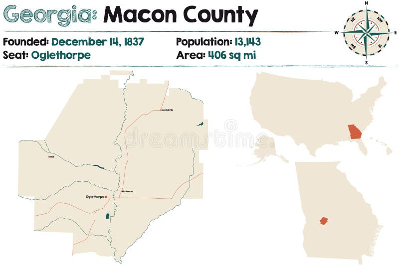 Map of Macon County in Georgia Stock Vector - Illustration of ...