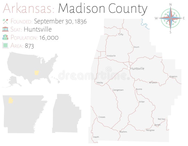 Map of Madison County in Arkansas Stock Vector - Illustration of state ...