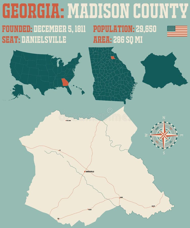 Map of Madison County in Georgia Stock Vector - Illustration of seat ...