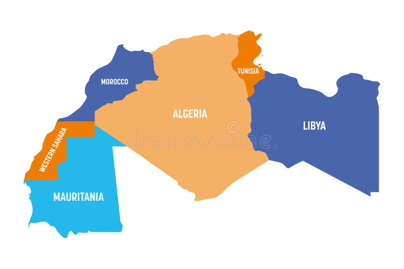 Map of Maghreb Countries - Northwest Africa States Blue Highlighted in ...