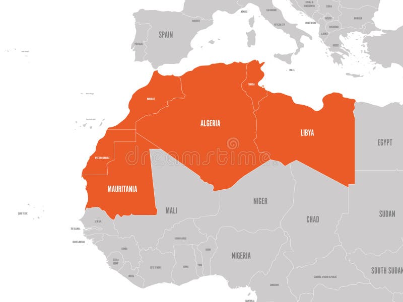 Map of Maghreb Countries - Northwest Africa States Blue Highlighted in ...