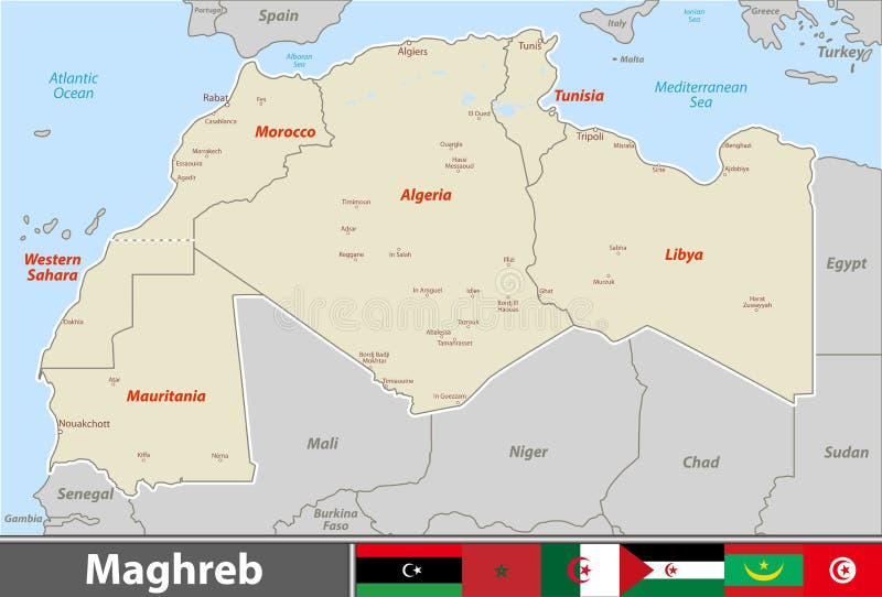Map of Maghreb stock vector. Illustration of north, flag - 257829605