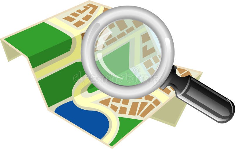 Map with magnifying glass stock vector. Illustration of icon - 13252227