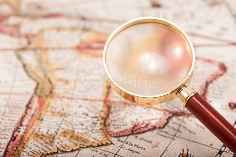 Map with Magnifying Glass stock image. Image of retro - 28541335