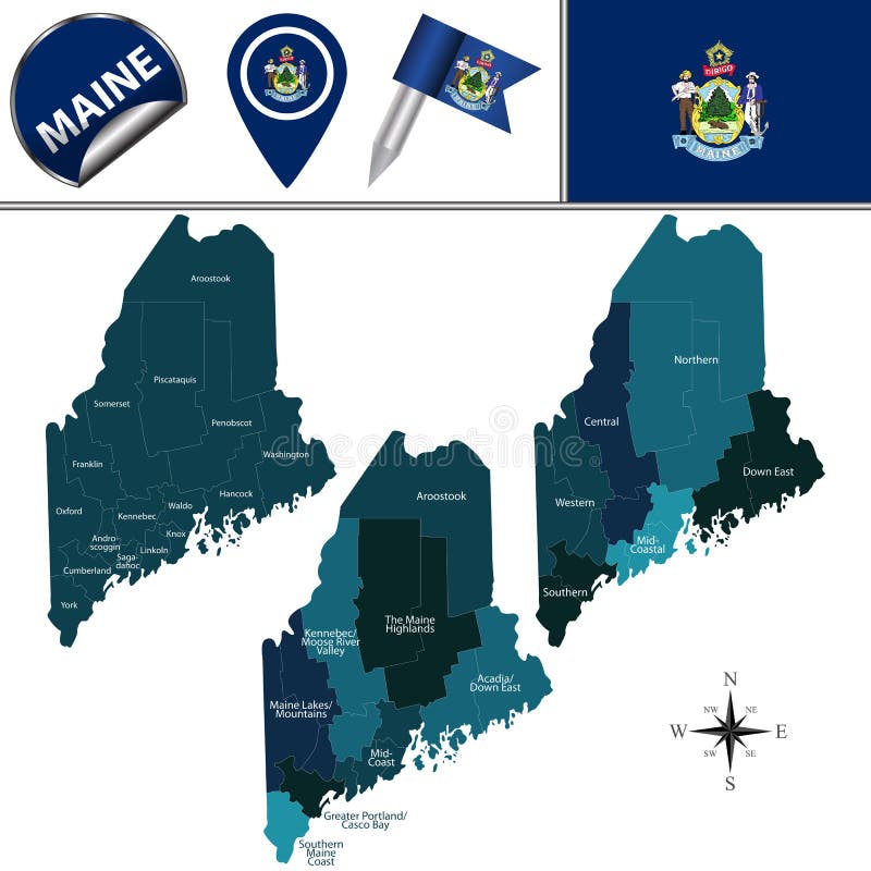 Map of Maine with Regions stock vector. Illustration of north - 115647051