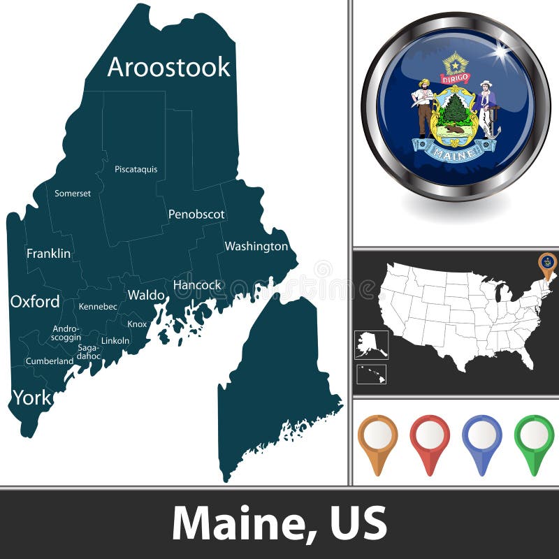 Map of Maine, US stock vector. Illustration of official - 206647495
