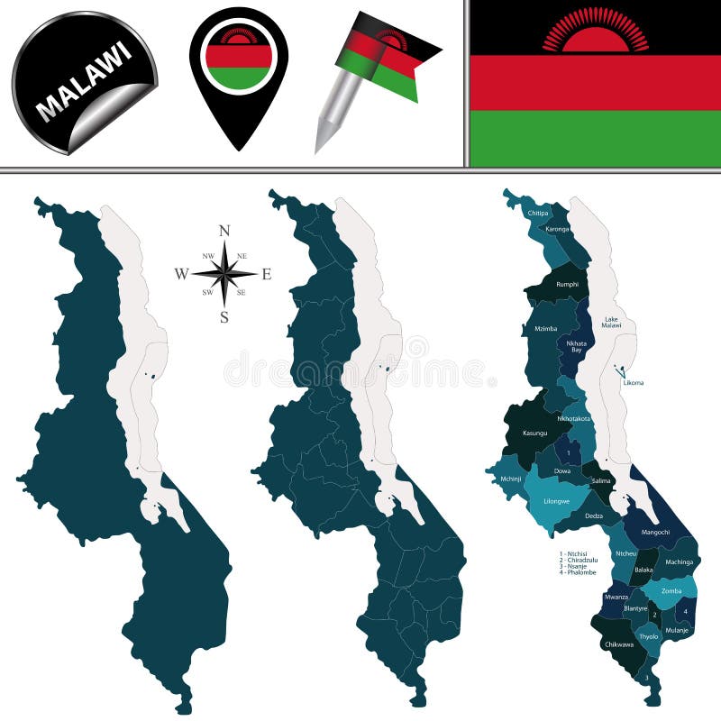 Malawi Map With Administrative Divisions. Stock Vector - Illustration ...