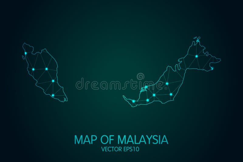 Map of Malaysia - with Glowing Point and Lines Scales on the Dark ...