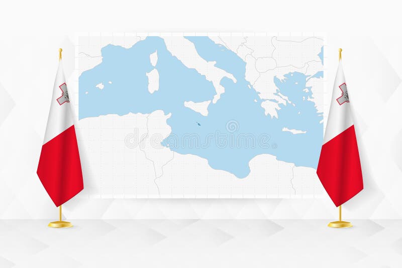Map of Malta and Flags of Malta on Flag Stand Stock Vector ...