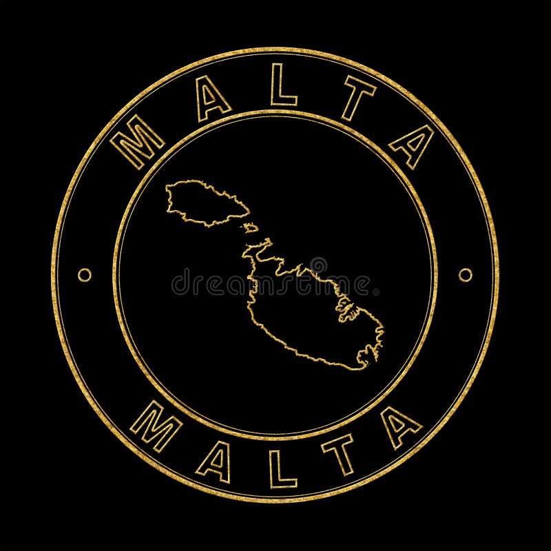 Map of Malta, Golden Stamp Black Background Stock Illustration ...