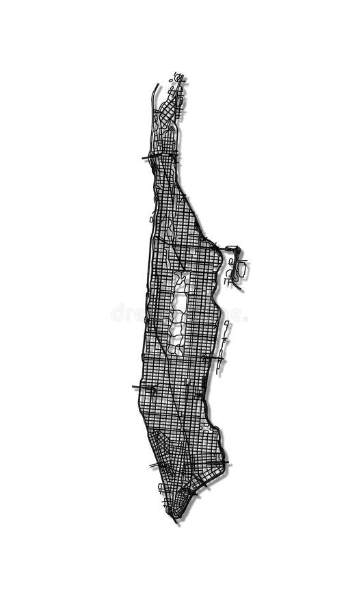Map Manhattan, New York City, Drawn by Hand Stock Illustration ...