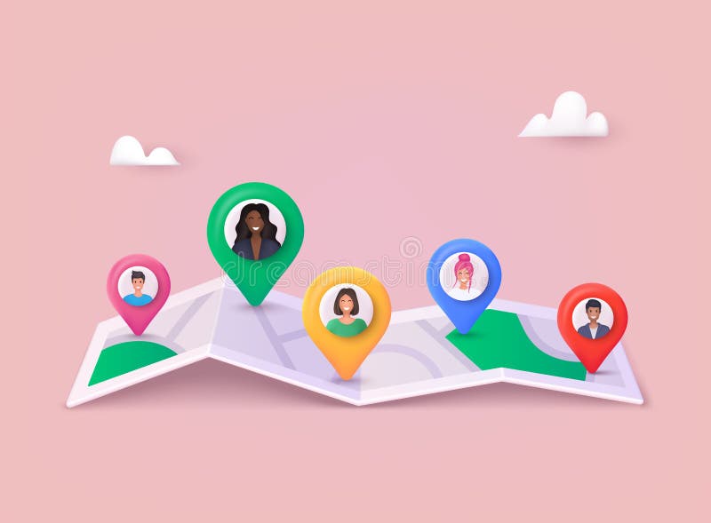 Map with Mappings with People Avatars. Cute Cartoon Modern Simple ...