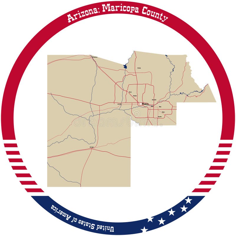 Map of Maricopa County in Arizona, USA. Stock Vector - Illustration of ...