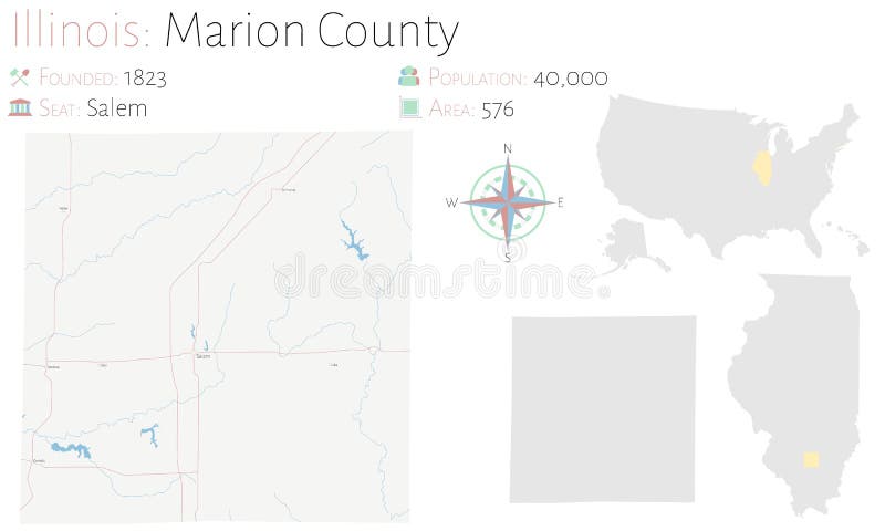 Map of Marion County in Illinois Stock Vector - Illustration of sign ...