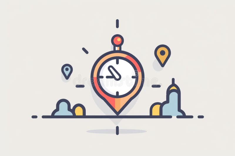 A Map Marker with a Clock Icon on Top, Suitable for Use in Travel ...