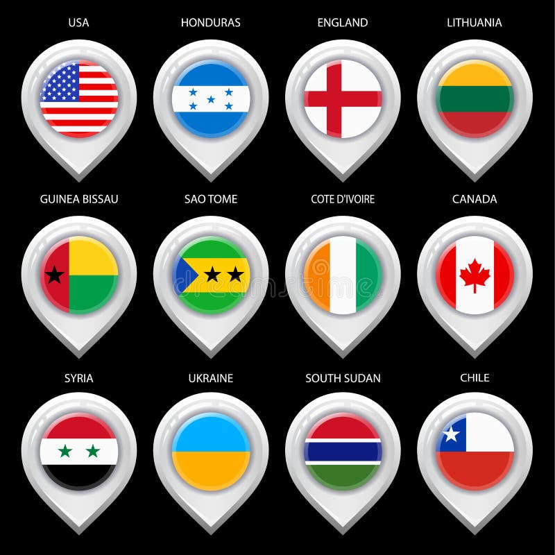 Map Marker with Flag-set Eghth Stock Vector - Illustration of circular ...