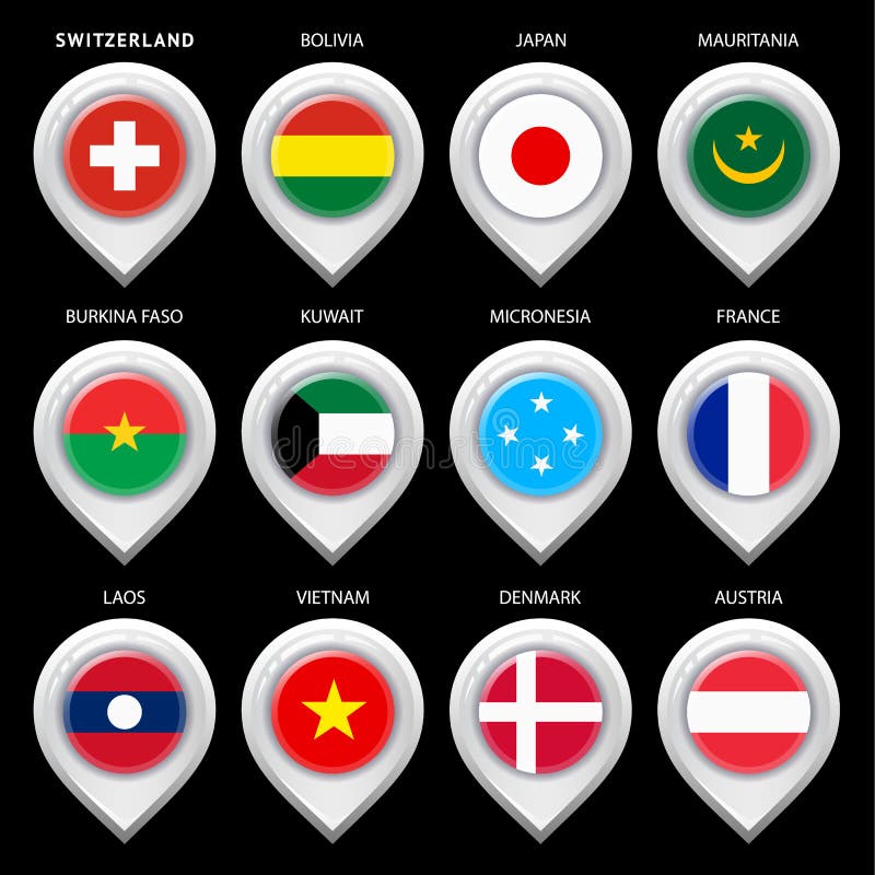 Map Marker with Flag-set First Stock Vector - Illustration of arms ...