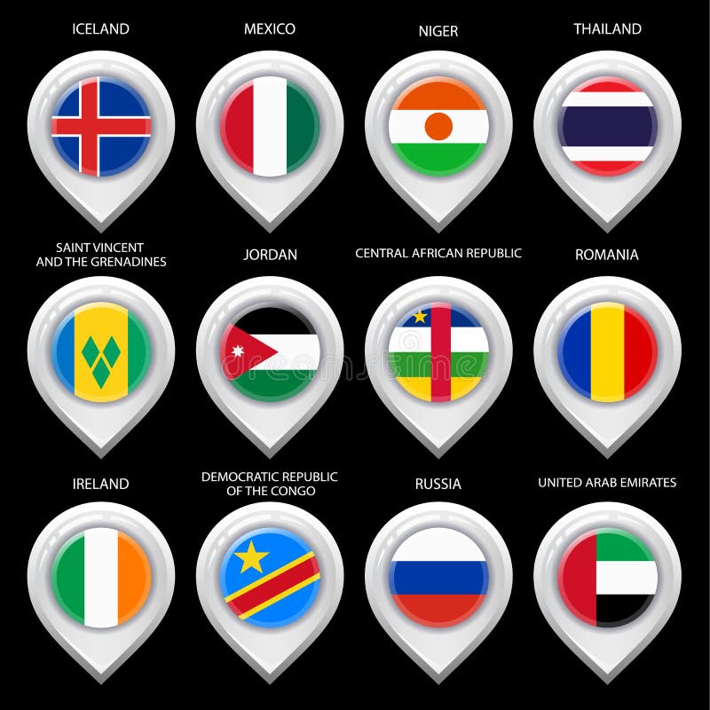 Map Marker with Flag-set Sixth Stock Vector - Illustration of location ...