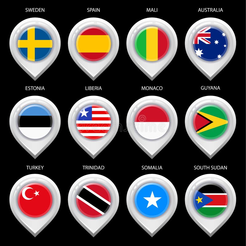 Map Marker with Flag-set Third Stock Vector - Illustration of east ...