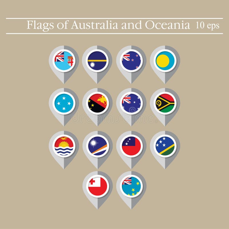 Map Marker with Flags. Australia and Oceania. Vector Illustration 10eps ...