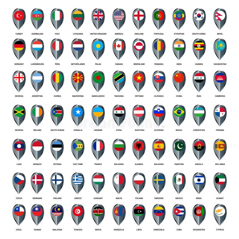 Map Marker with Flags. Markers from Paper with Flag for Map, Vector ...