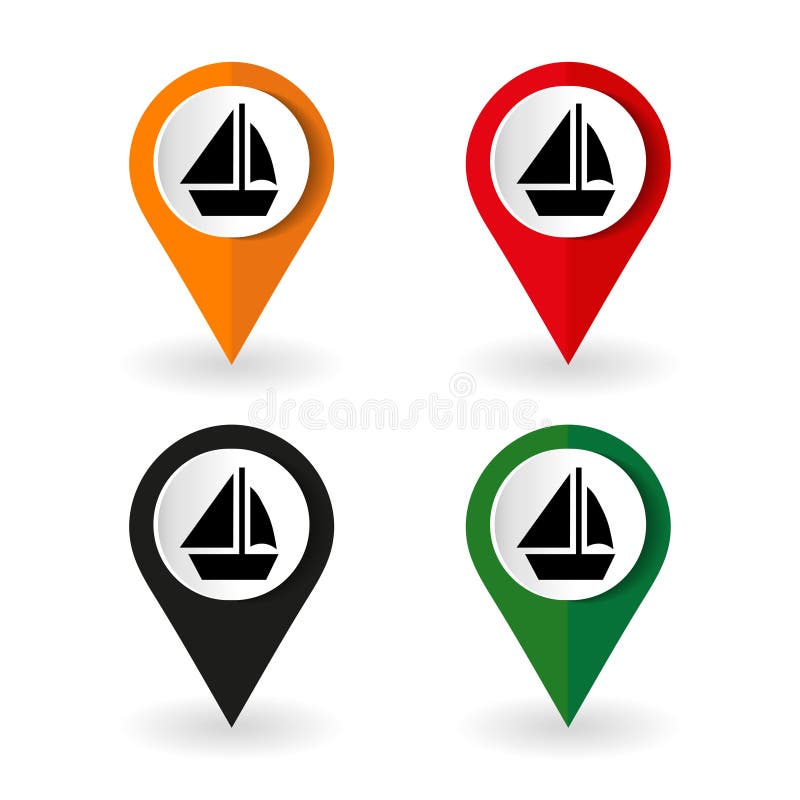 Map Marker with Icon of a Yacht Vector Illustration, Set of Colorful ...