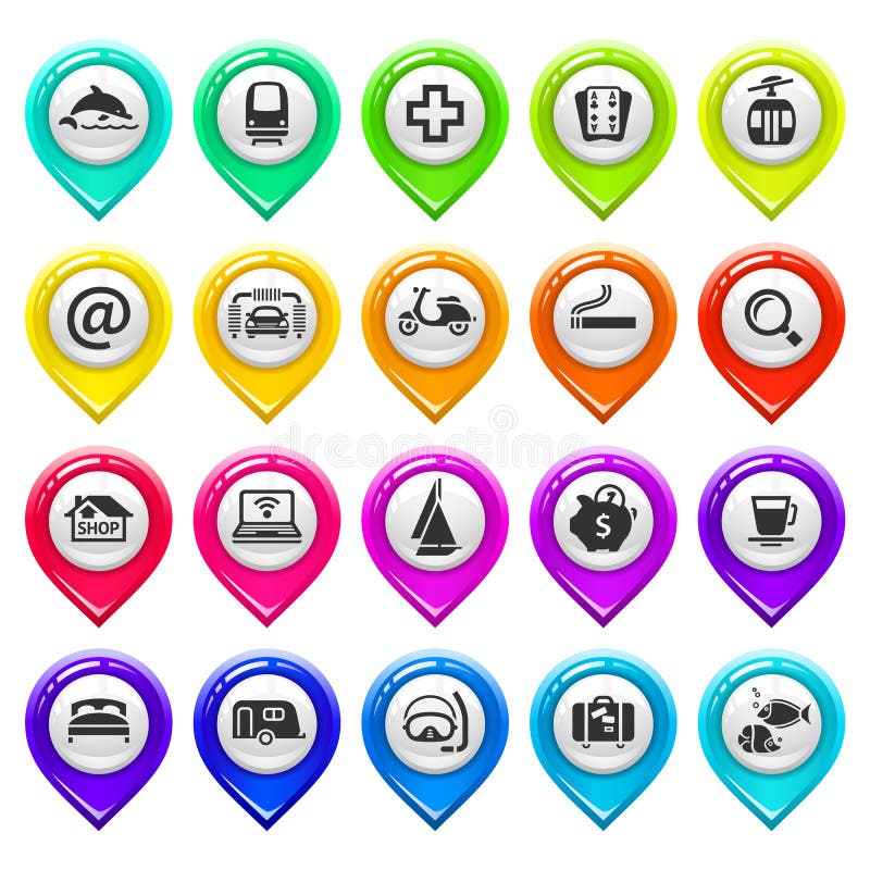 Map Marker with Icons-set Four Stock Vector - Illustration of mark ...