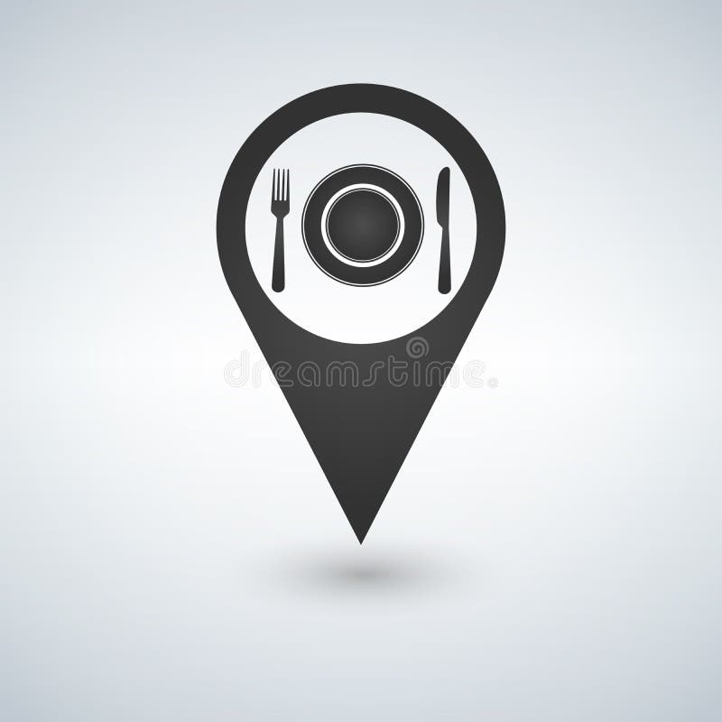 Map Marker Location with Fork Plate and Knife. Vector Illustration ...