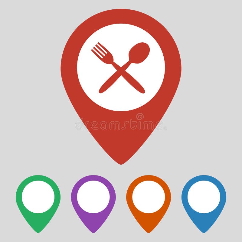 Map Marker Location with Fork Plate and Knife. Stock Illustration ...
