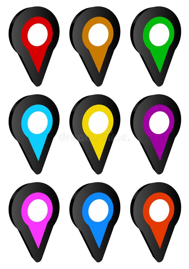 Map Marker, Map Pin Icon Set in 9 Colors Stock Vector - Illustration of ...