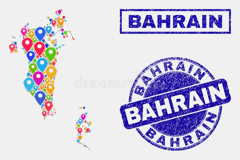 Map Markers Collage of Bahrain Map and Grunge Seals Stock Vector ...