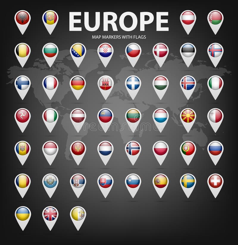 Map Markers with Flags - Europe. Original Colors Stock Vector ...