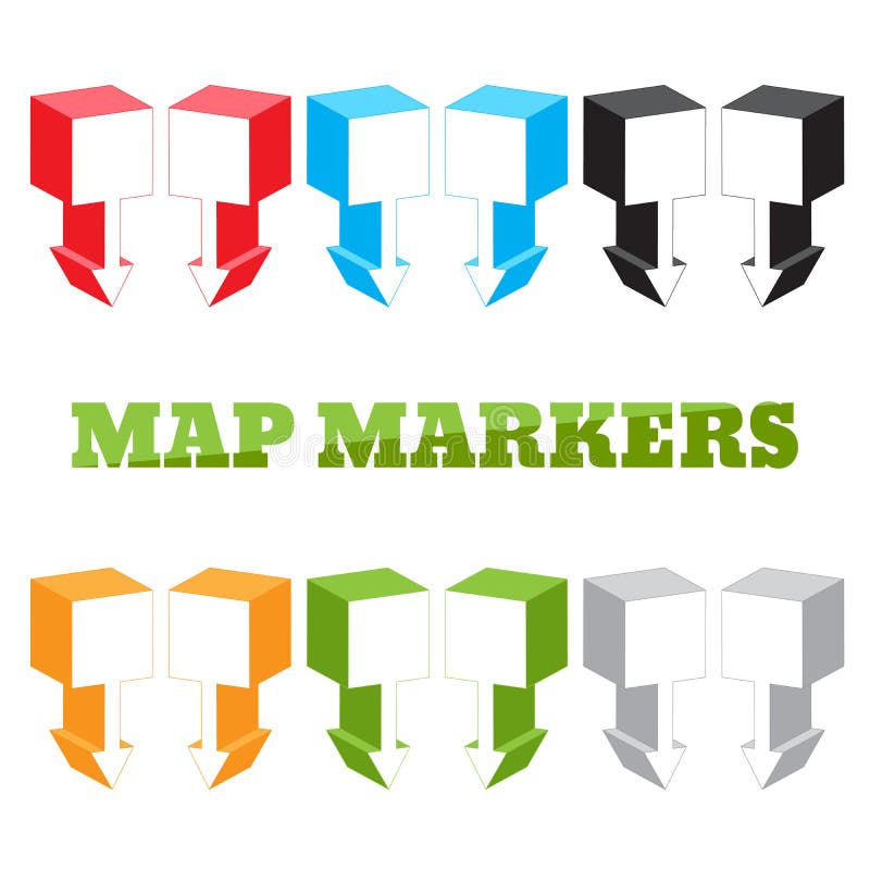Map Markers in Form of Large Squares in Isometric View. Set Pins Stock ...