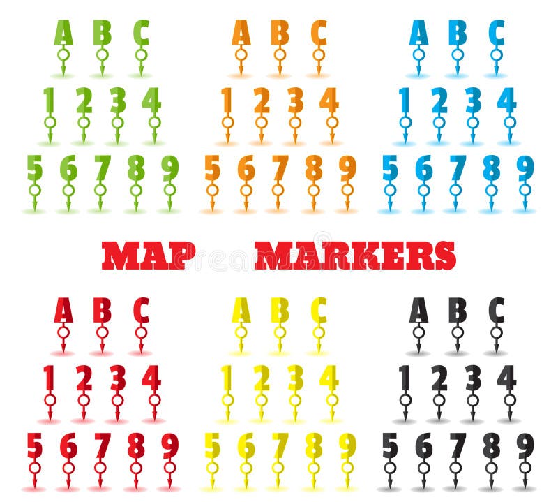 Map Markers in Form of Letters and Numbers. Set Pins Stock Vector ...