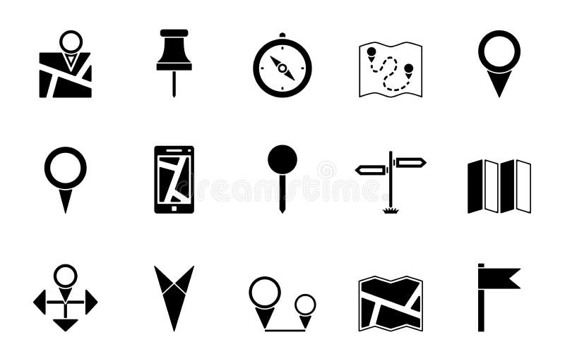 Map and markers icon set stock illustration. Illustration of ...