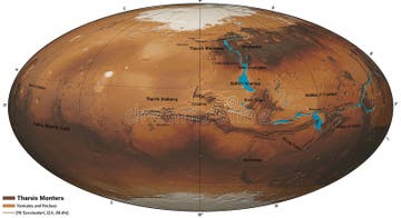 Map of Mars Displays Topographical Features and Labeled Landmarks. Key ...
