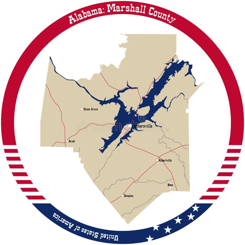 Map of Marshall County in Alabama, USA. Stock Vector - Illustration of ...