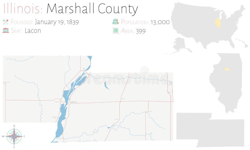 Map of Marshall County in Illinois Stock Vector - Illustration of ...
