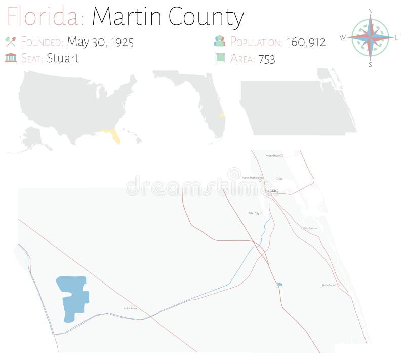 Map of Martin County in Florida Stock Vector - Illustration of county ...